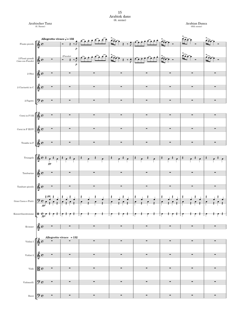 Peer Gynt Grieg , Op 23-15. Arabisk dans Sheet Music for Female, Tambourine, Flute piccolo ...