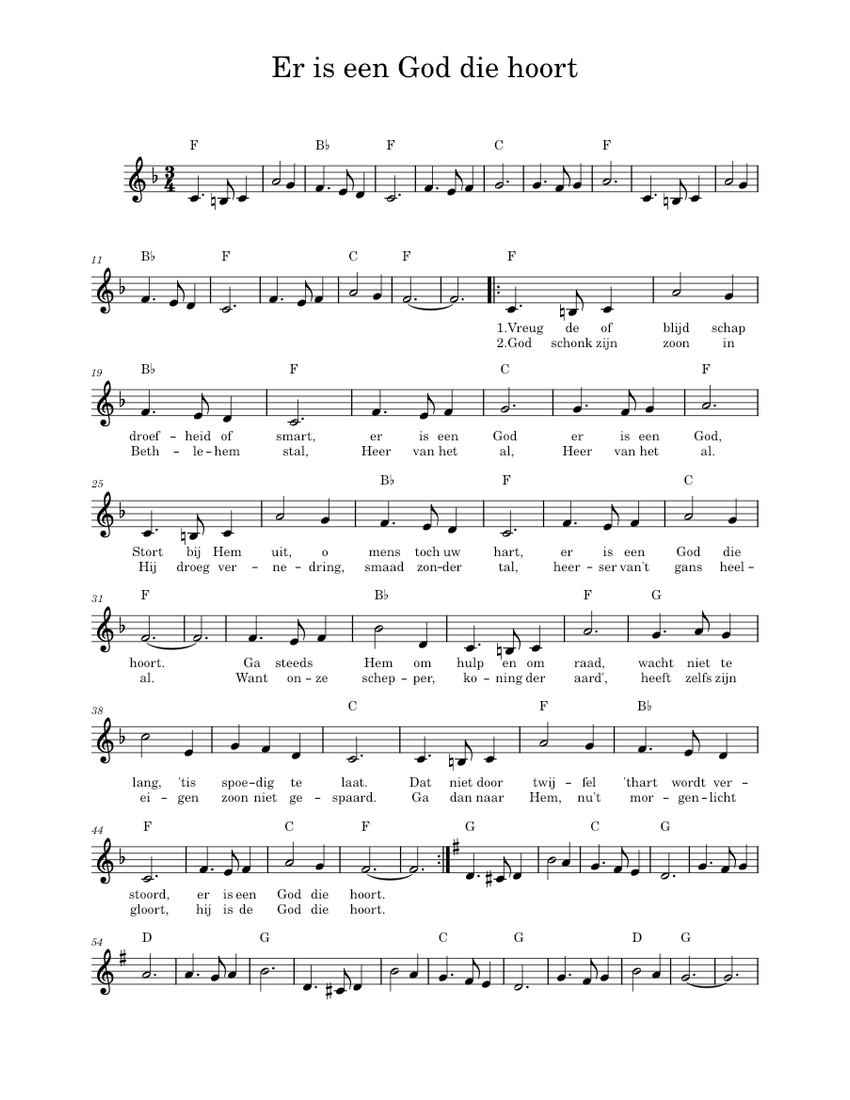 Er is een God die hoort Sheet Music with Chords for Piano (Solo) easy ...