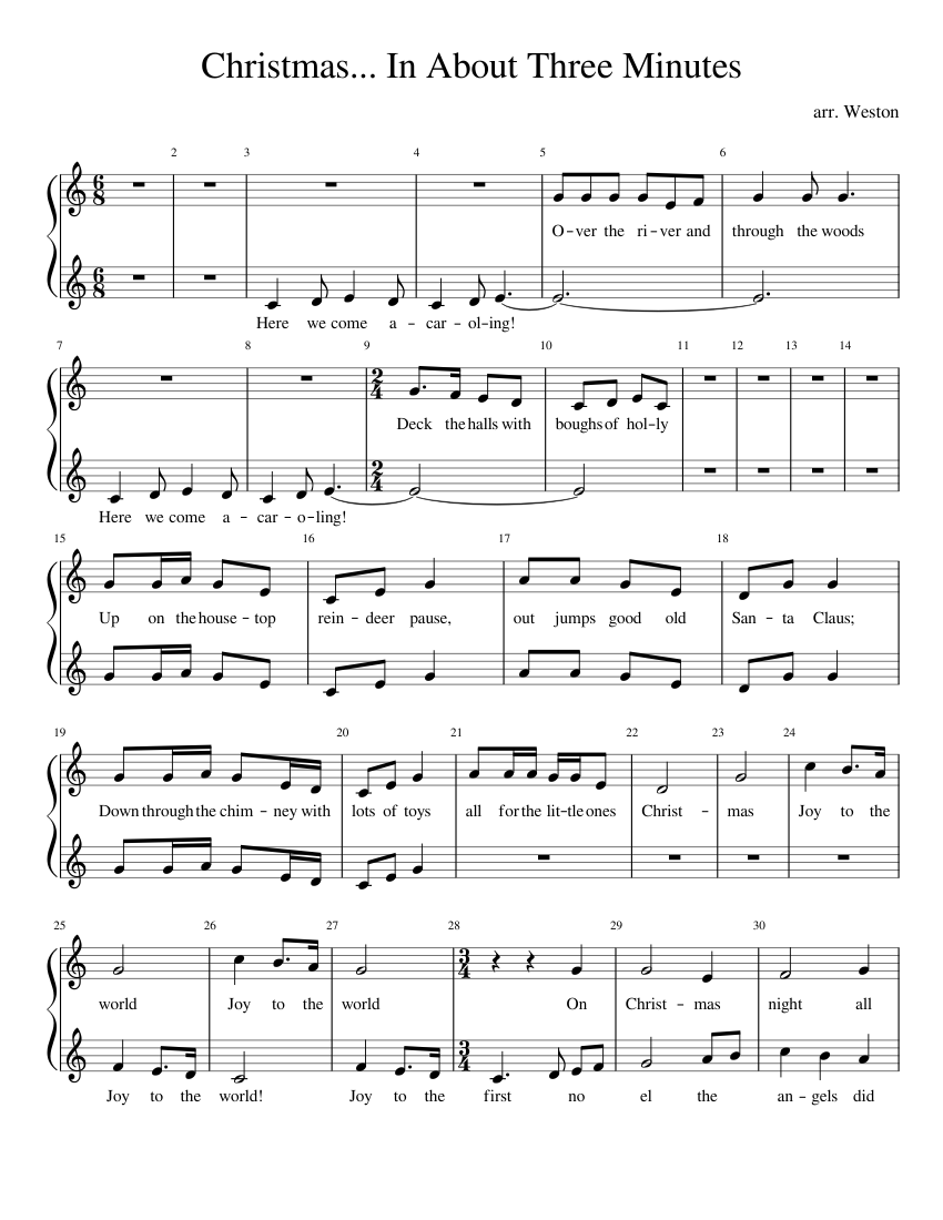 Christmas in About 3 Minute Sheet Music for Piano (Solo) easy ...