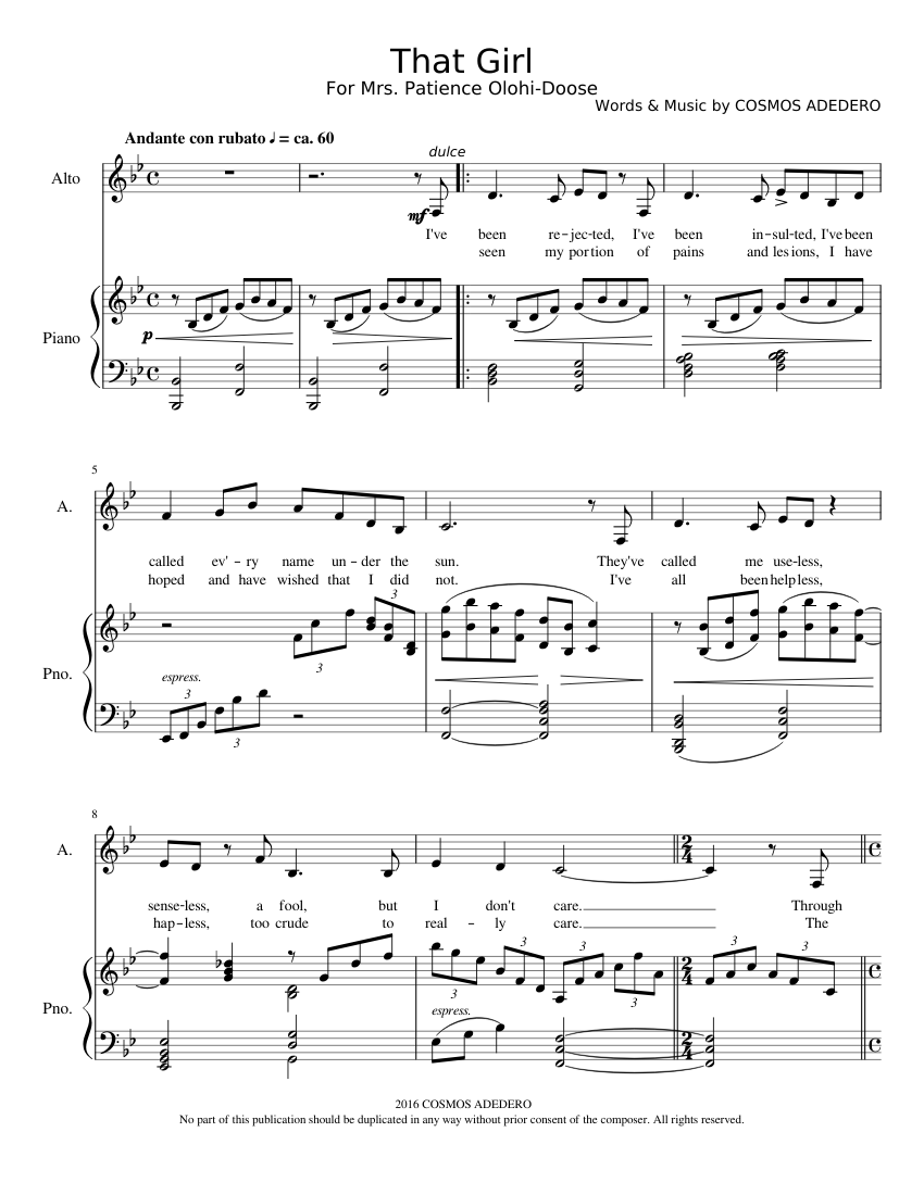That Girl Sheet music for Piano, Alto (Piano-Voice) | Musescore.com