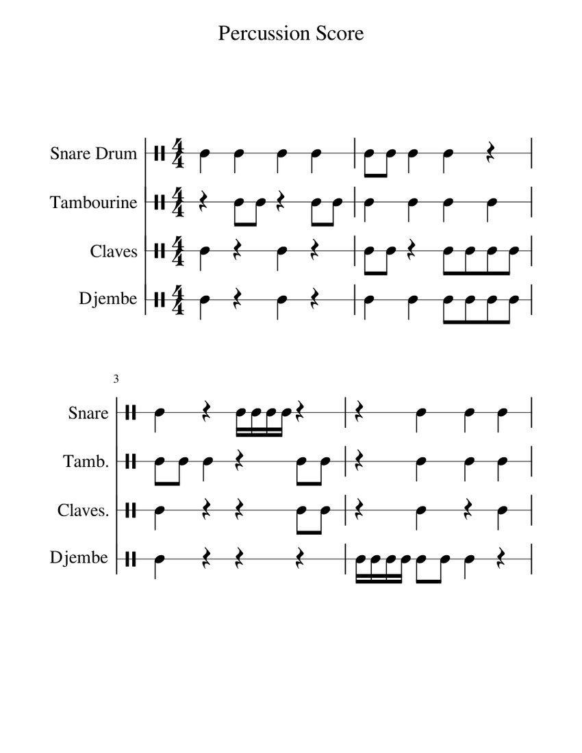 16 bar Percussion Score Musescore Template copy Sheet music for ...