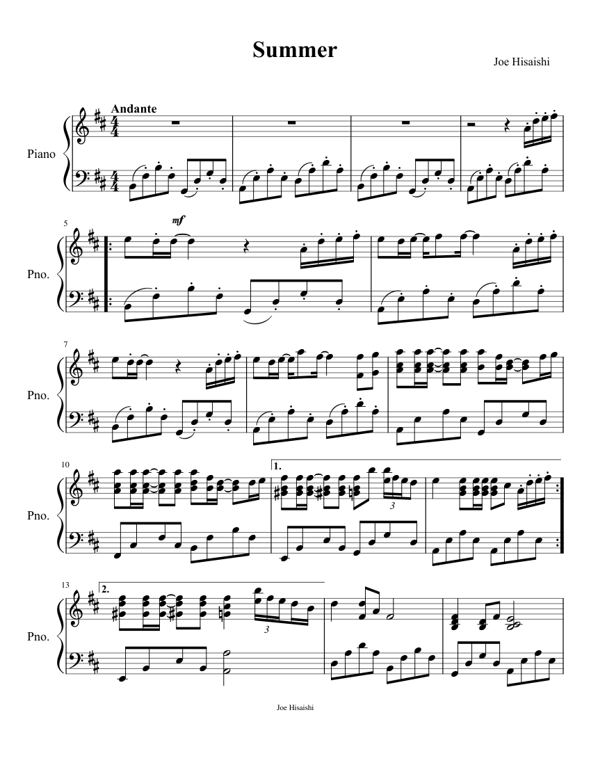 Summer (solo performance) Sheet music for Piano (Solo) | Musescore.com