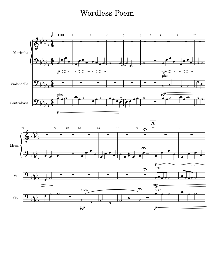 Wordless Poem Sheet music for Contrabass, Cello, Marimba (Mixed Trio ...