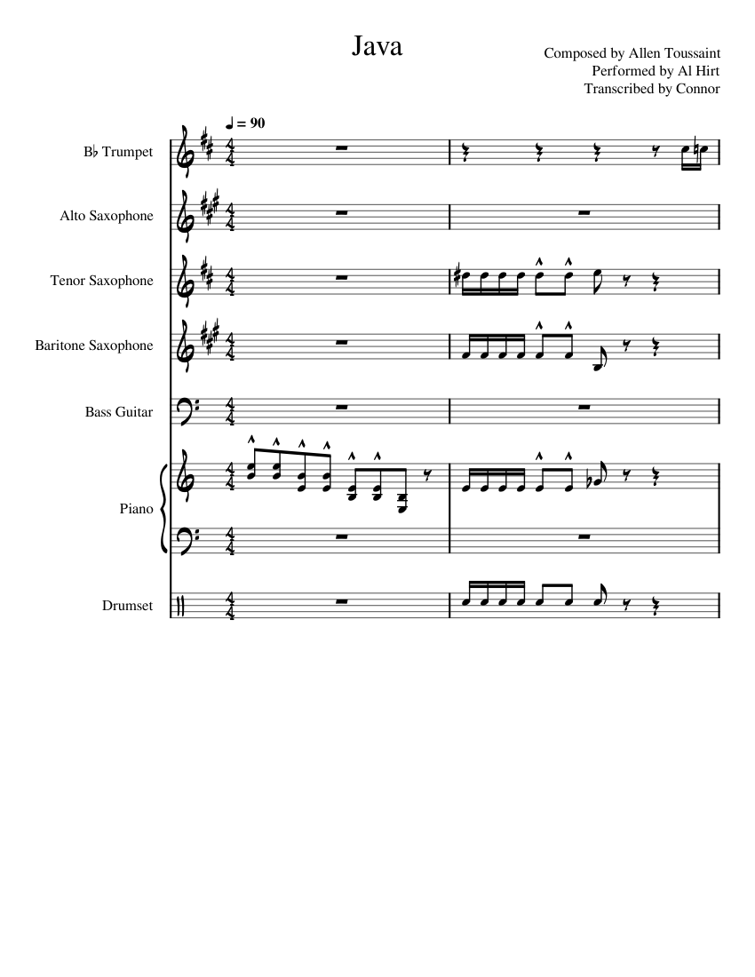 Java by Al Hirt Sheet Music for Piano, Saxophone alto, Saxophone tenor ...