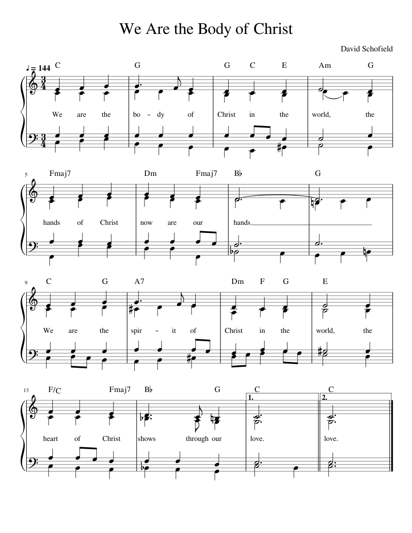 We Are the Body of Christ Sheet Music with Chords for Piano (Solo) easy ...