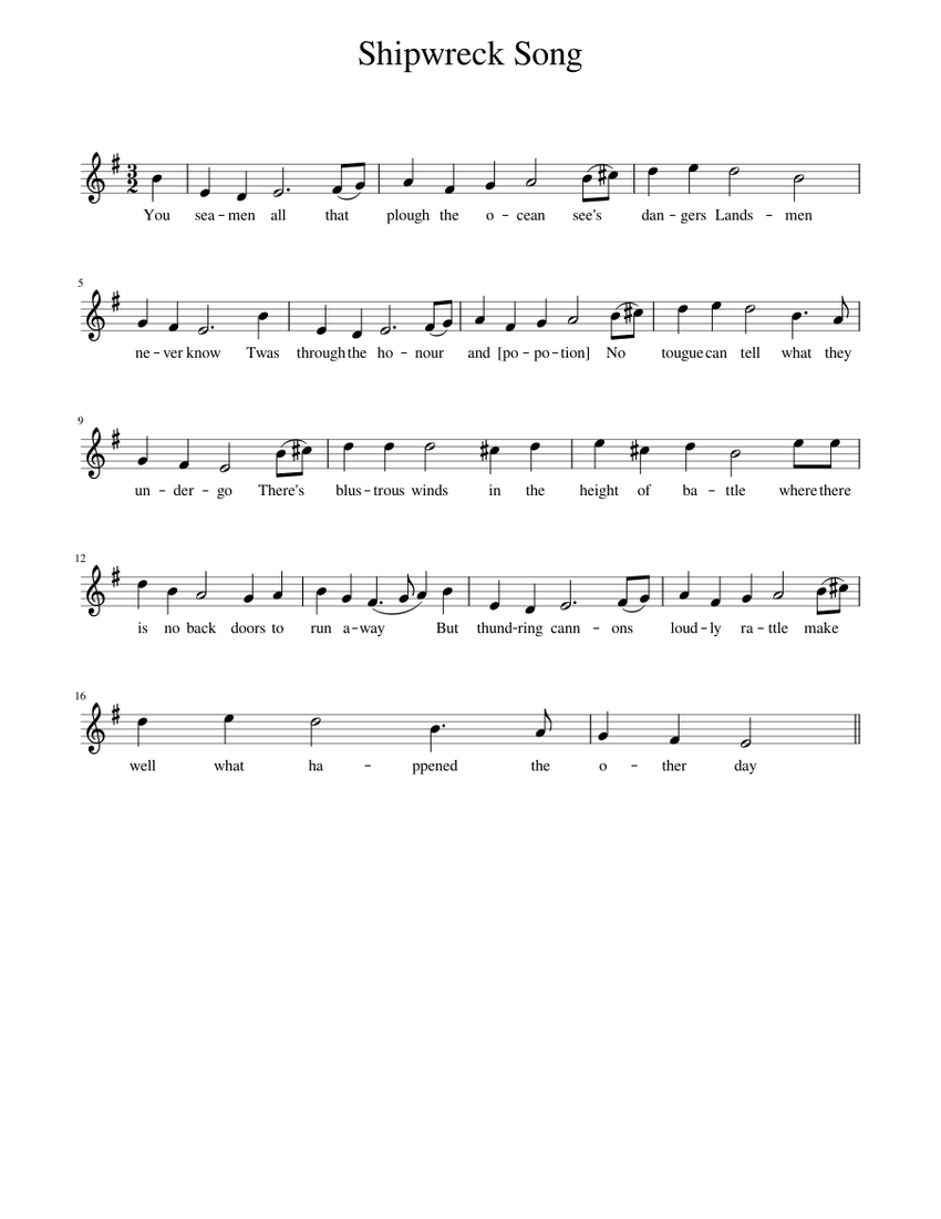Shipwreck Song Sheet music for Piano (Solo) Easy | Musescore.com