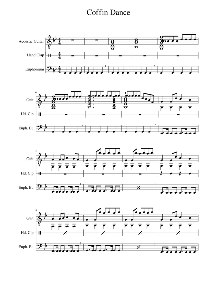 Coffin Dance Sheet Music for Euphonium, Guitar, Hand clap (Mixed ...