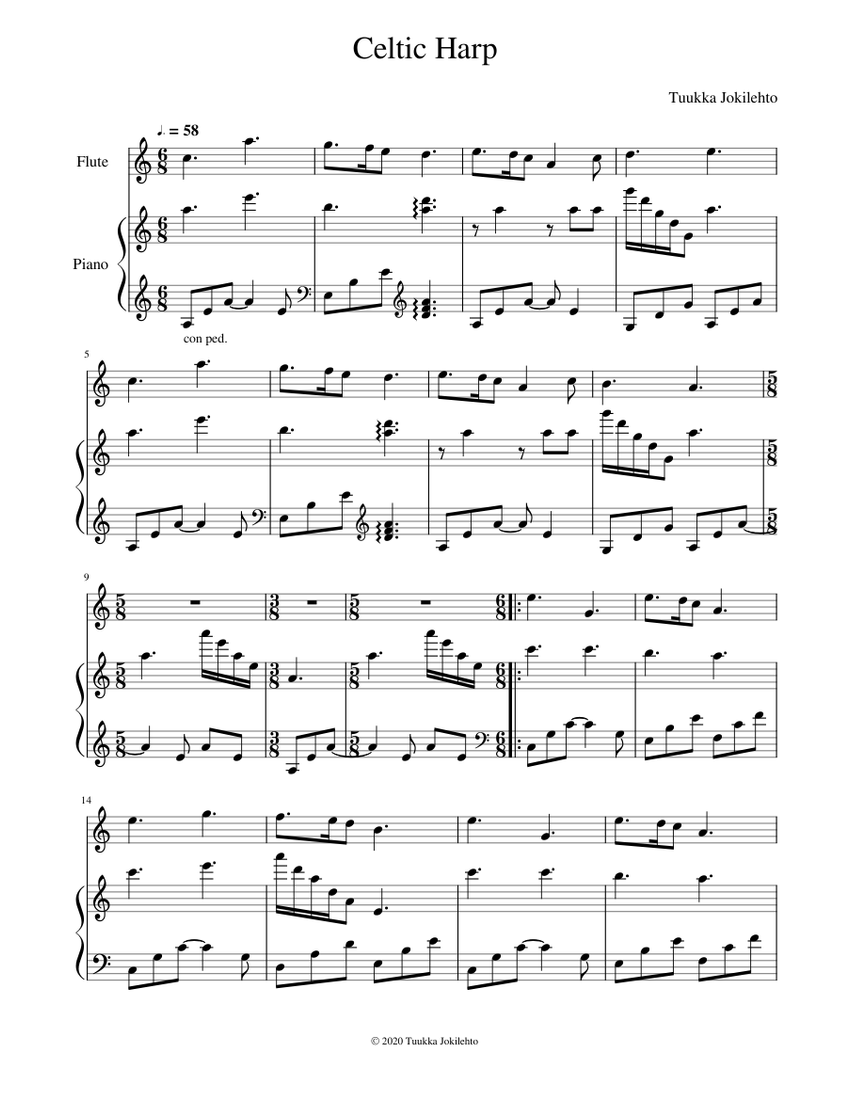 Celtic Harp (Flute and piano) Sheet music for Piano, Flute (Mixed Duet ...
