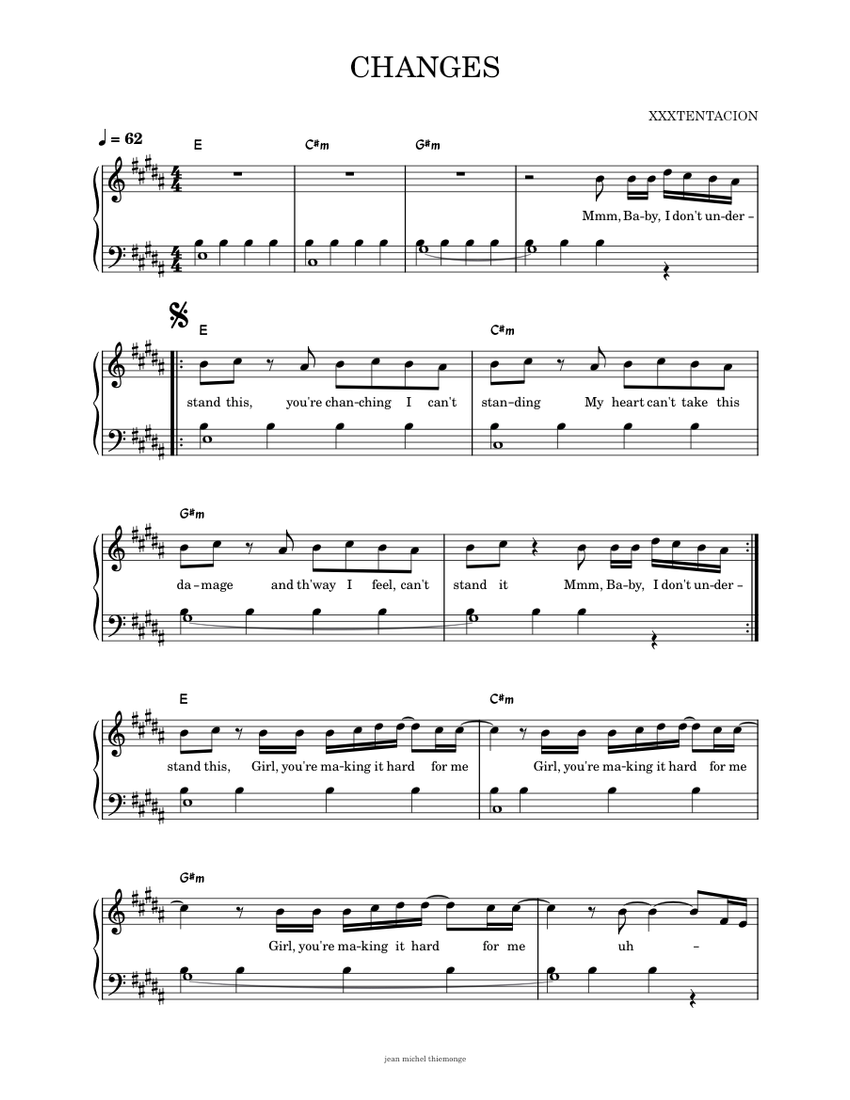 Changes – XXXTENTACION Sheet Music for Piano (Solo) Easy | MuseScore.com