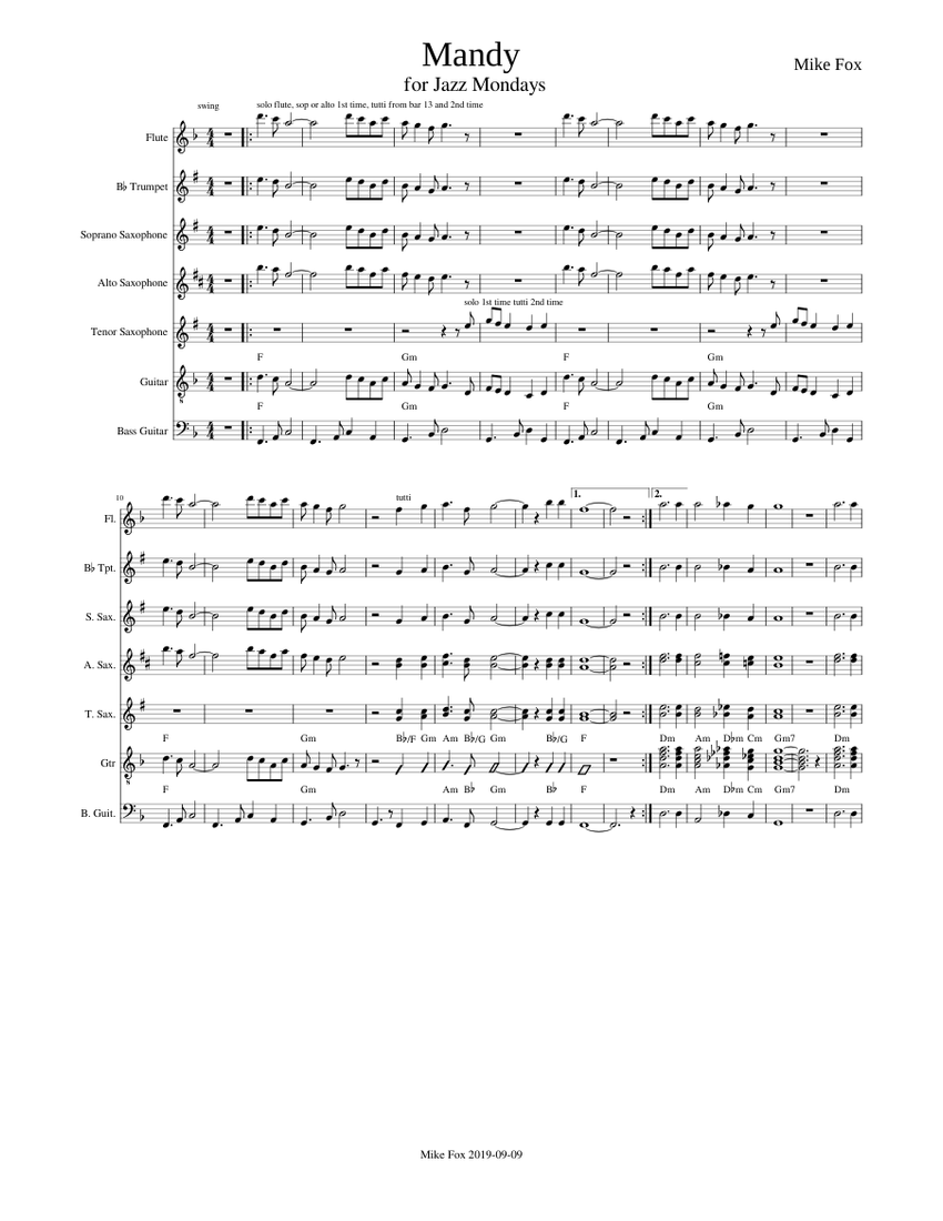 Mandy for JM Sheet music for Flute, Saxophone alto, Saxophone tenor ...