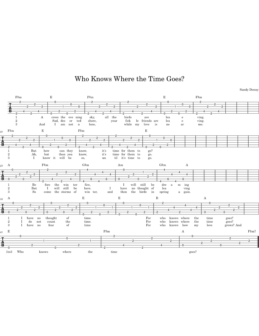 Who Knows Where the Time Goes Sheet Music and Tab with Chords for ...