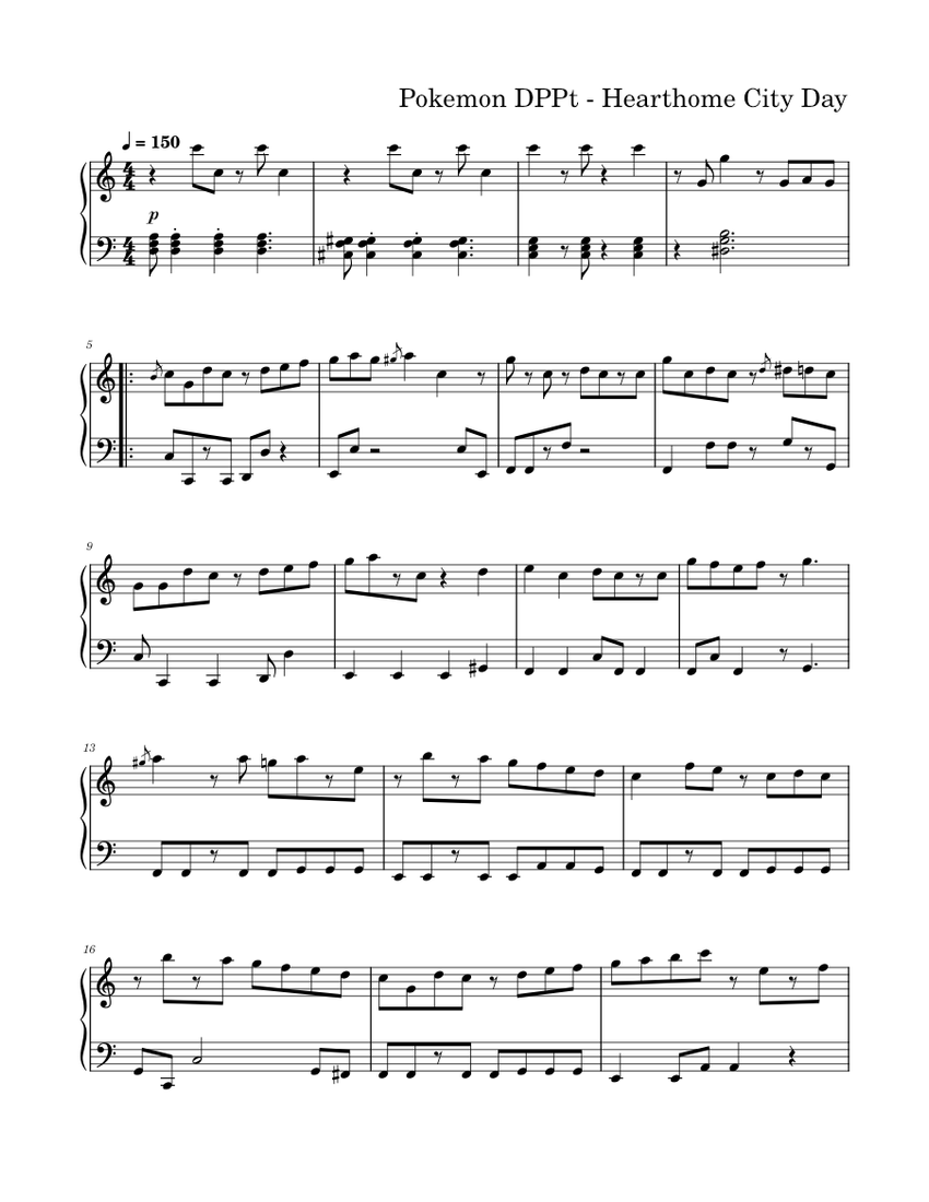 Pokemon DPPt - Hearthome City Day Sheet Music for Piano (Solo) Easy ...