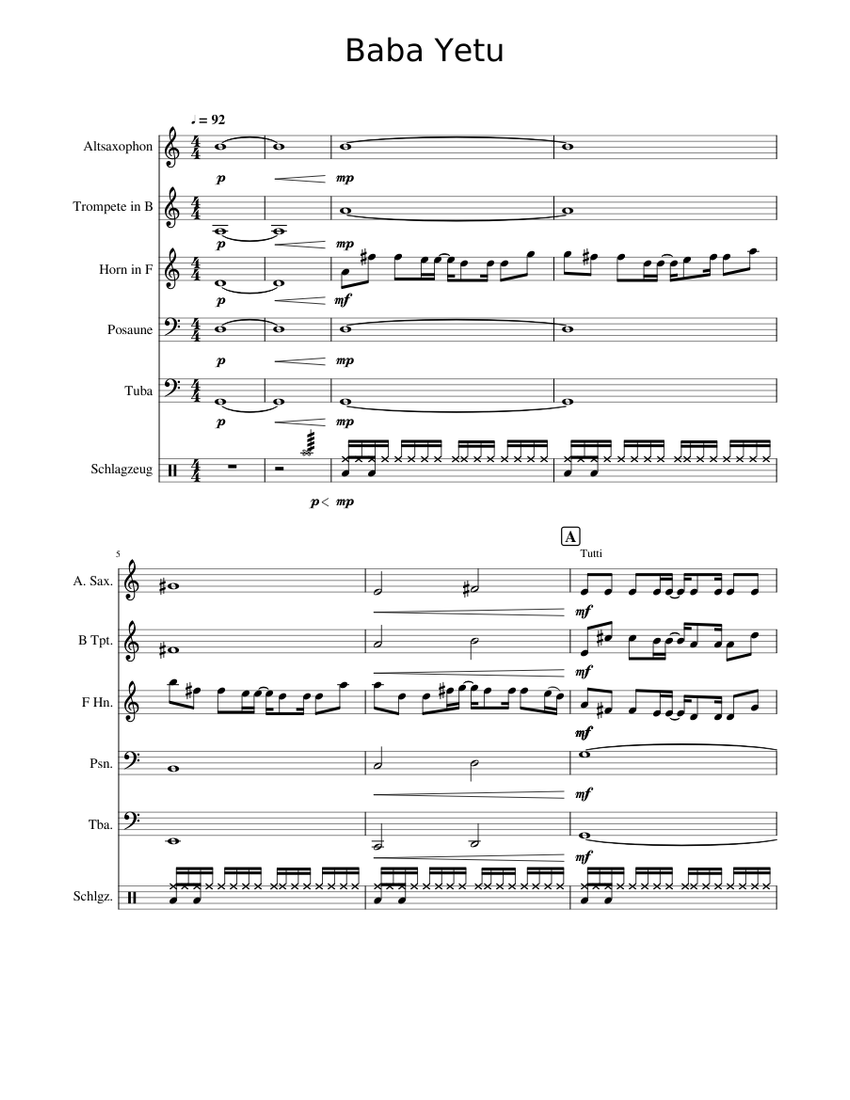 Baba Yetu (Brass Quintet) Sheet music for Trombone, Tuba, Saxophone alto, Trumpet in b-flat ...