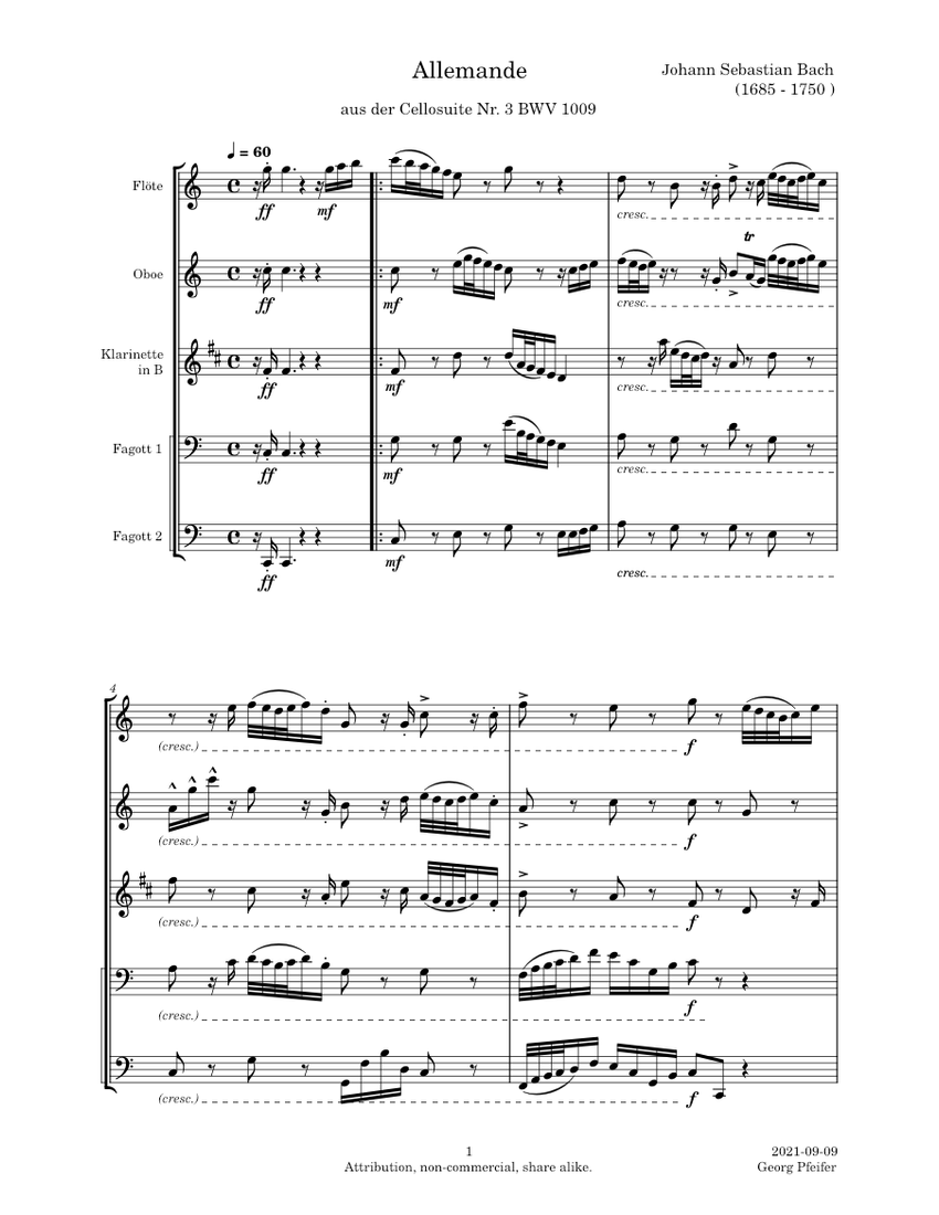 Allemande from the Cellosuite No.3 - Johann Sebastian Bach - BWV1009 ...