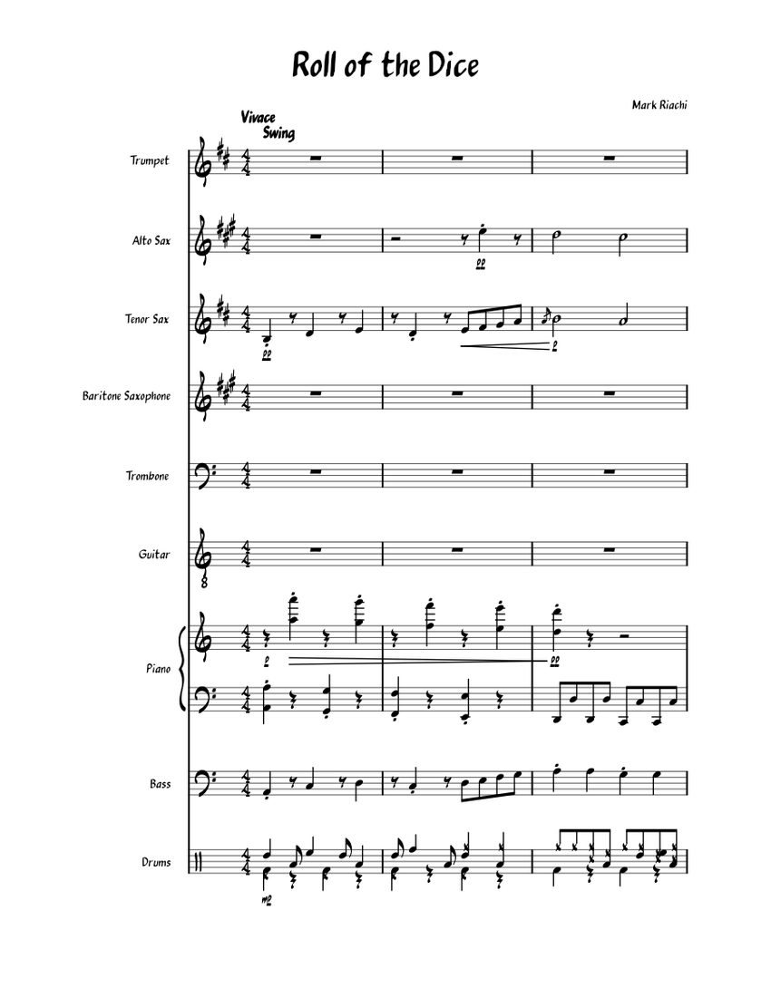Roll of the Dice Sheet music for Piano, Trombone, Saxophone alto ...