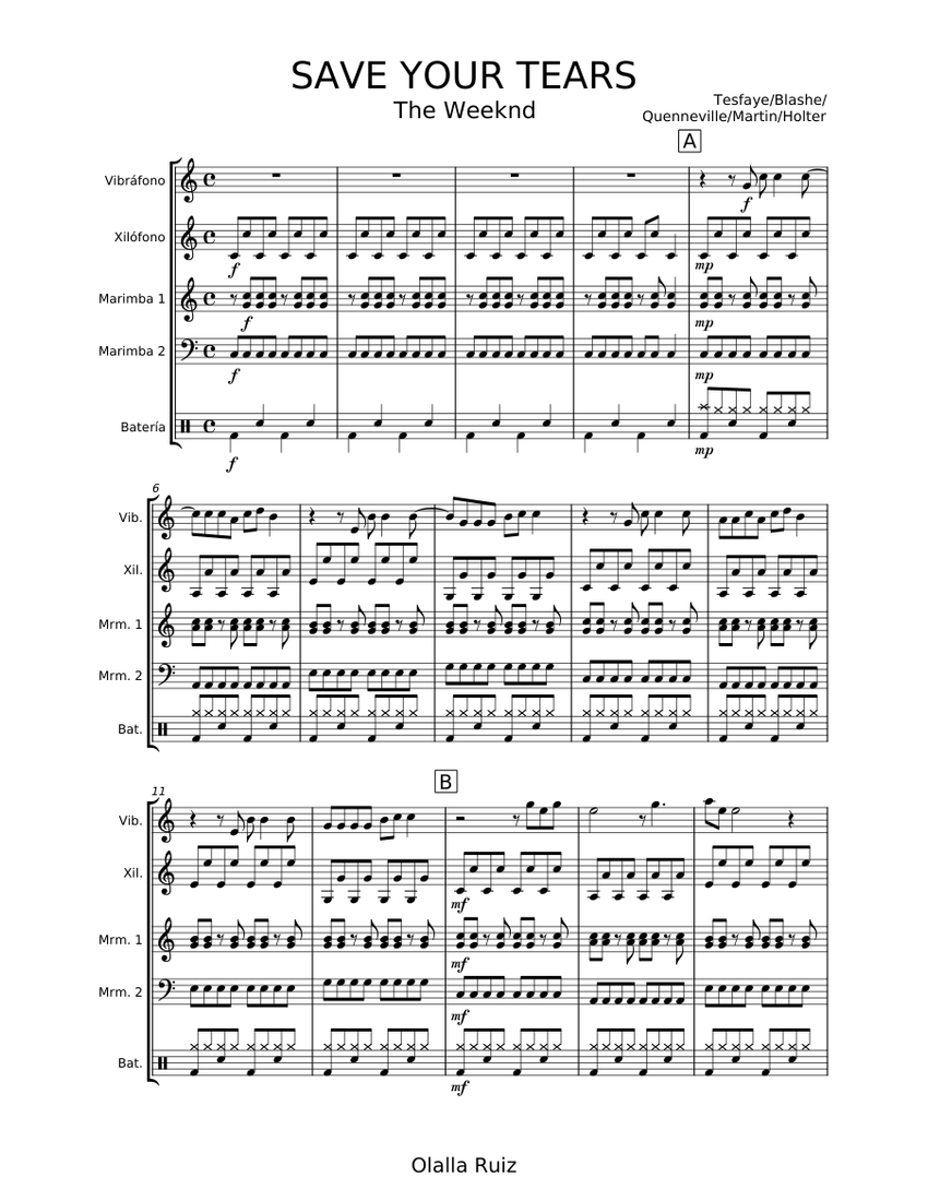 Save your tears – The Weeknd Sheet Music for Vibraphone, Drum group ...