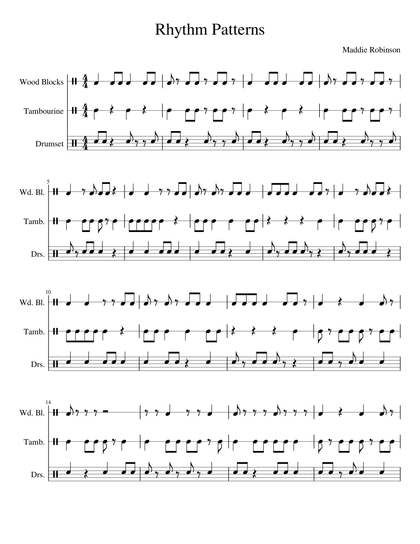 Rhythm Patterns Sheet music for Tambourine, Drum group, Woodblock ...