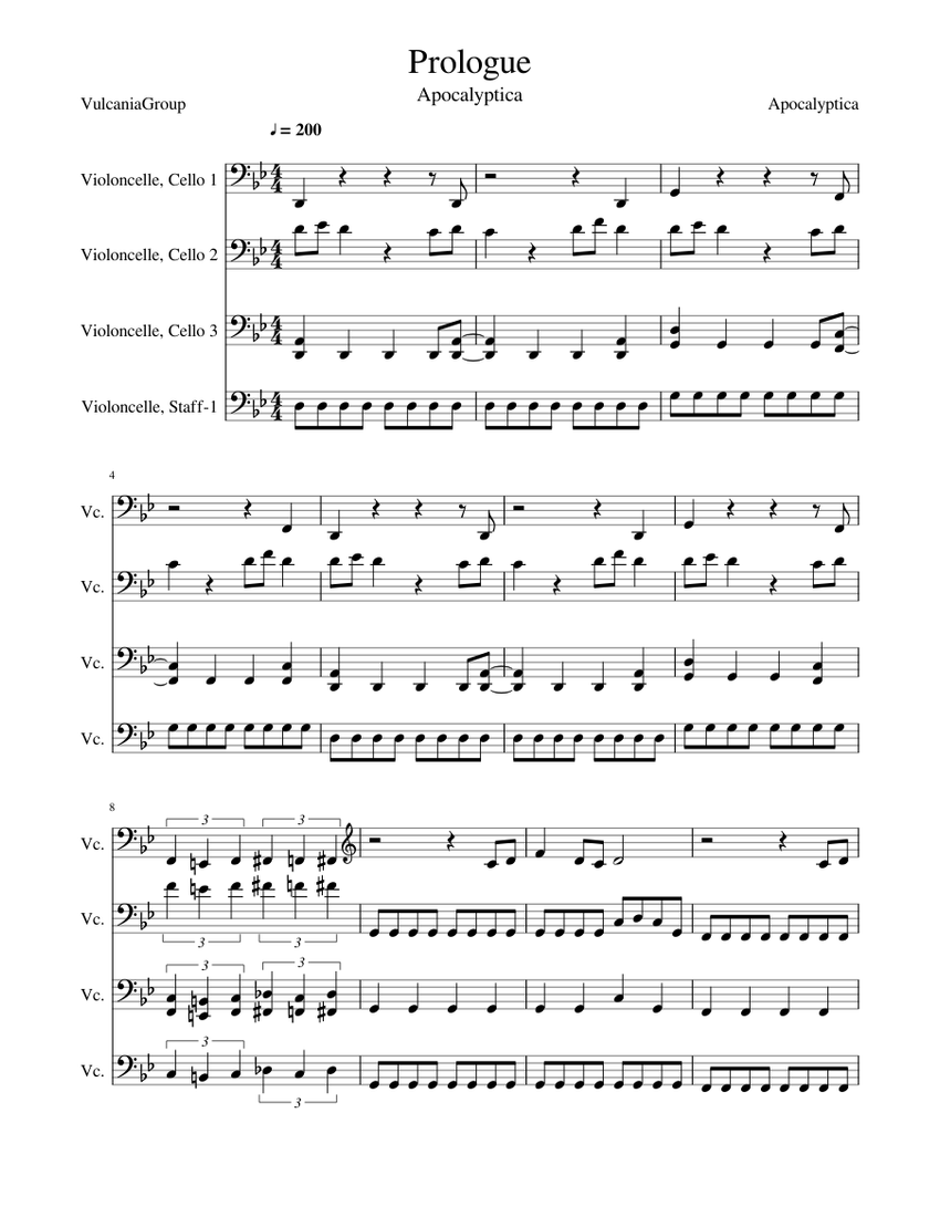 Prologue-Apocalyptica Sheet music for Cello (Mixed Quartet) | Musescore.com