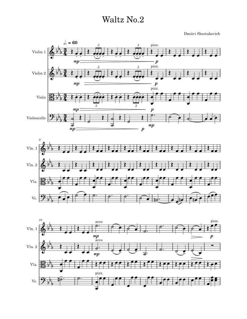 Waltz No 2 Dmitri Shostakovich Sheet Music For Violin Viola Cello