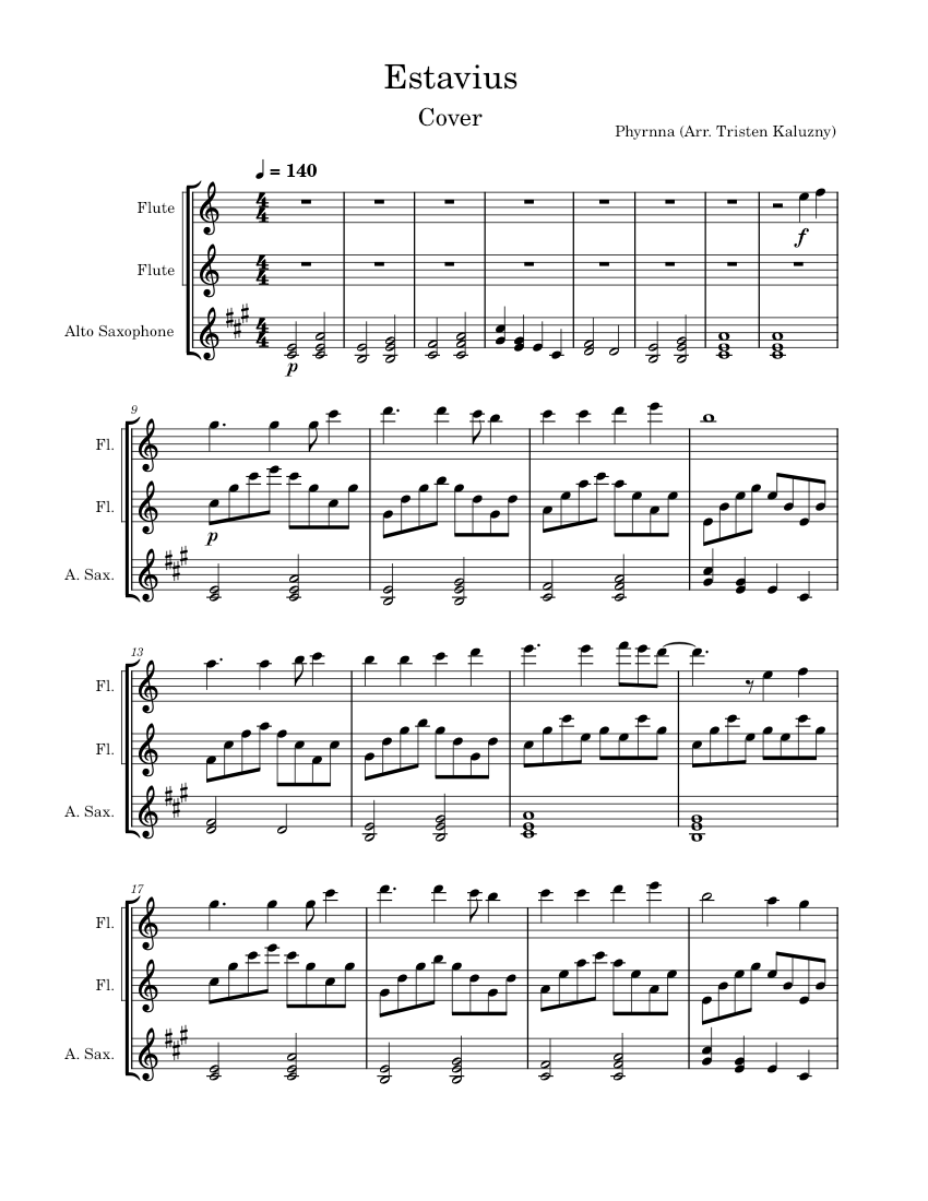 Estavius – Phyrnna Sheet music for Flute, Saxophone alto (Mixed Duet ...