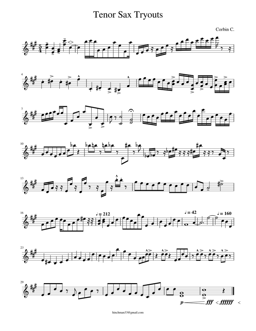 Tenor Sax Solo Sheet Music for Saxophone tenor (Jazz Band) | MuseScore.com