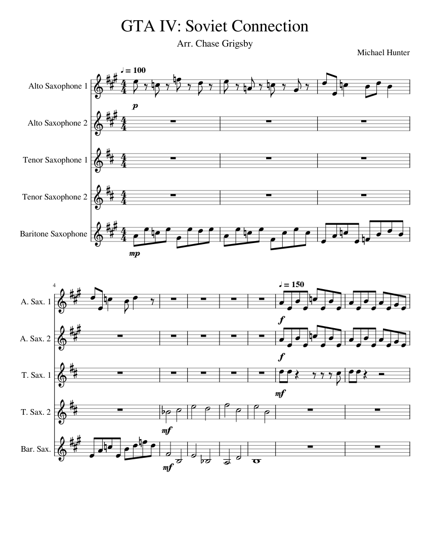 GTA IV: Soviet Connection Sheet Music for Saxophone alto, Saxophone ...