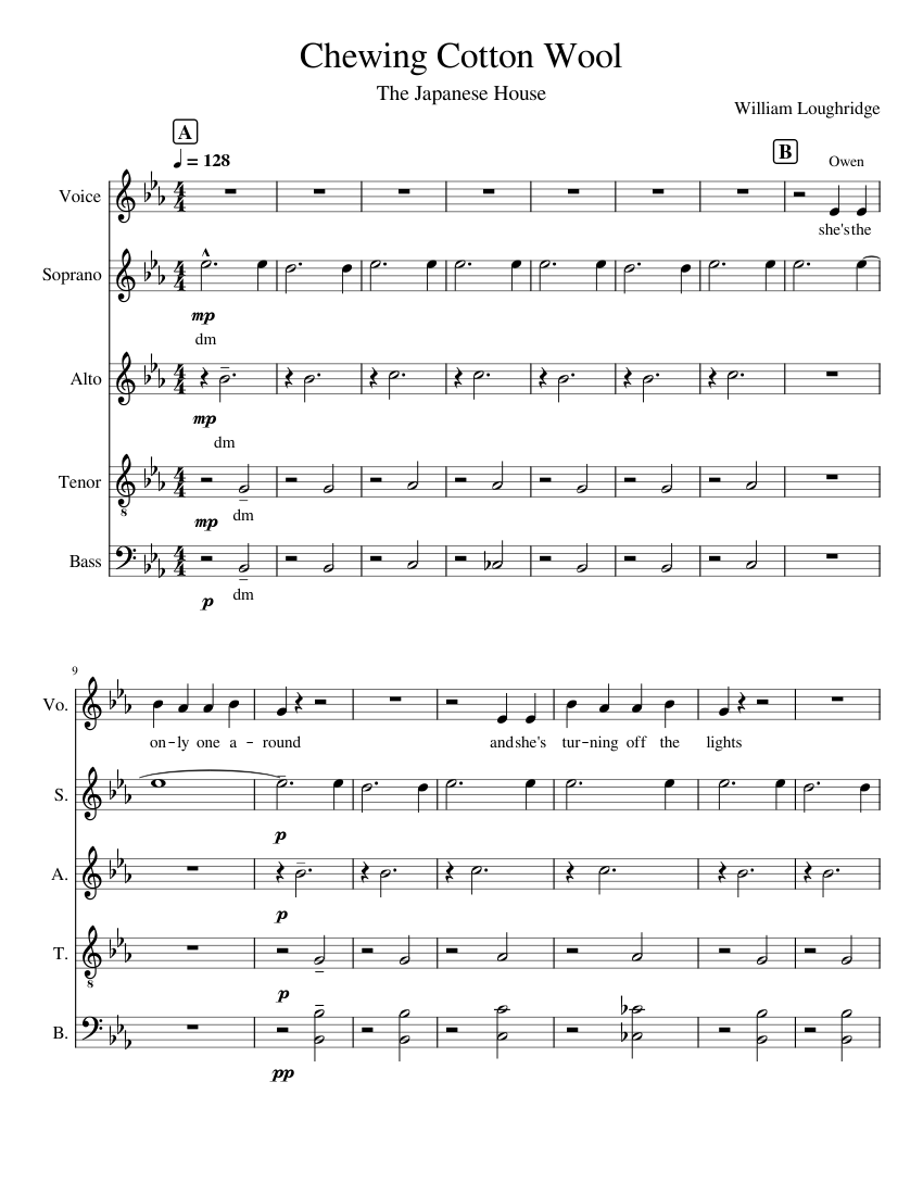 Chewing Cotton Wool - The Japanese House - SSAATTBB Sheet music for ...