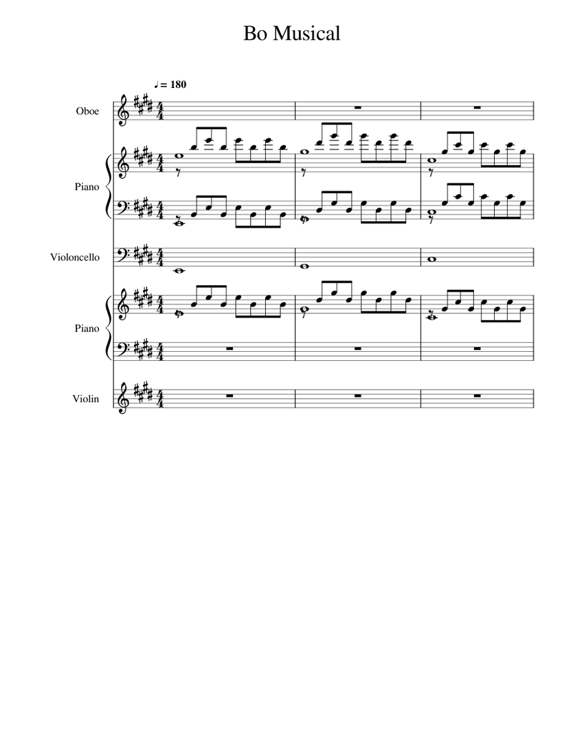 Bo Musical Sheet music for Piano, Oboe, Violin, Cello (Mixed Quintet ...