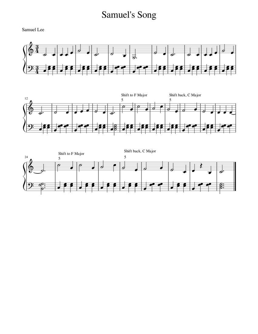 Samuel's Song Sheet music for Piano (Solo) | Musescore.com
