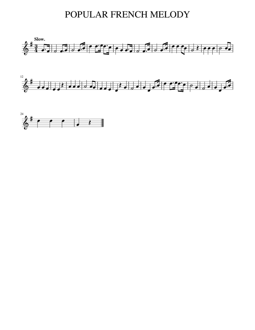 POPULAR FRENCH MELODY Sheet music for Piano (Solo) Easy | Musescore.com
