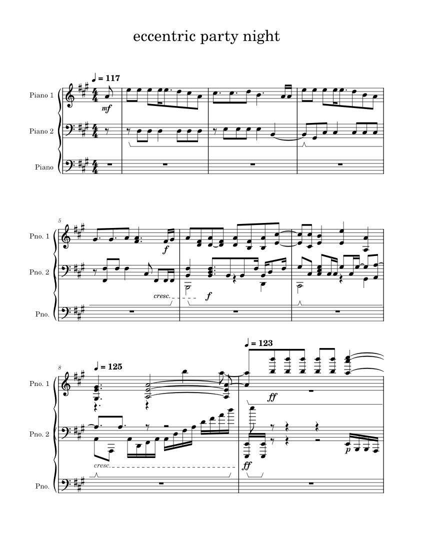 Eccentric Party Night - The Five Eccentrics - piano tutorial