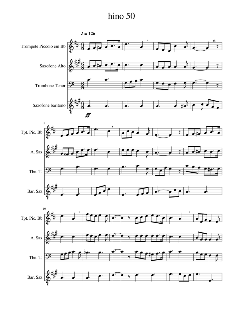 hino 50 Sheet music for Trombone tenor, Trumpet piccolo, Saxophone alto, Saxophone baritone ...