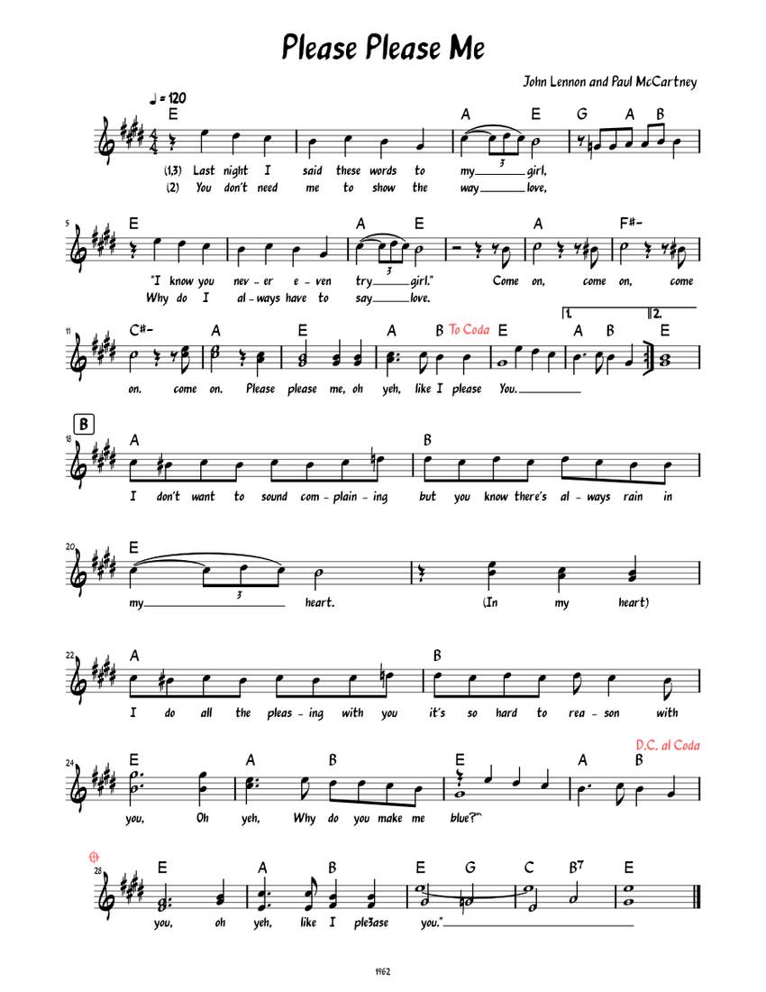 Please, Please Me (Lead sheet with lyrics ) Sheet music for Piano (Solo ...