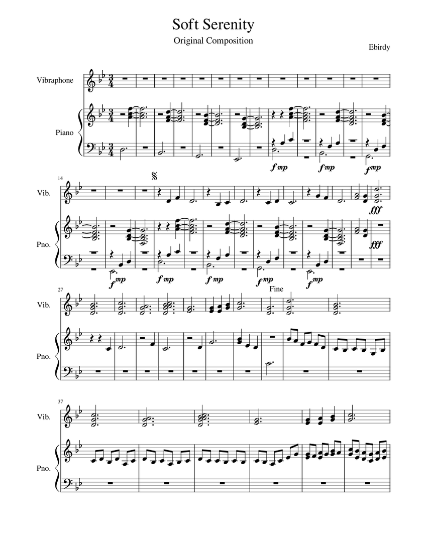 Soft Serenity Sheet music for Piano, Vibraphone (Mixed Duet ...