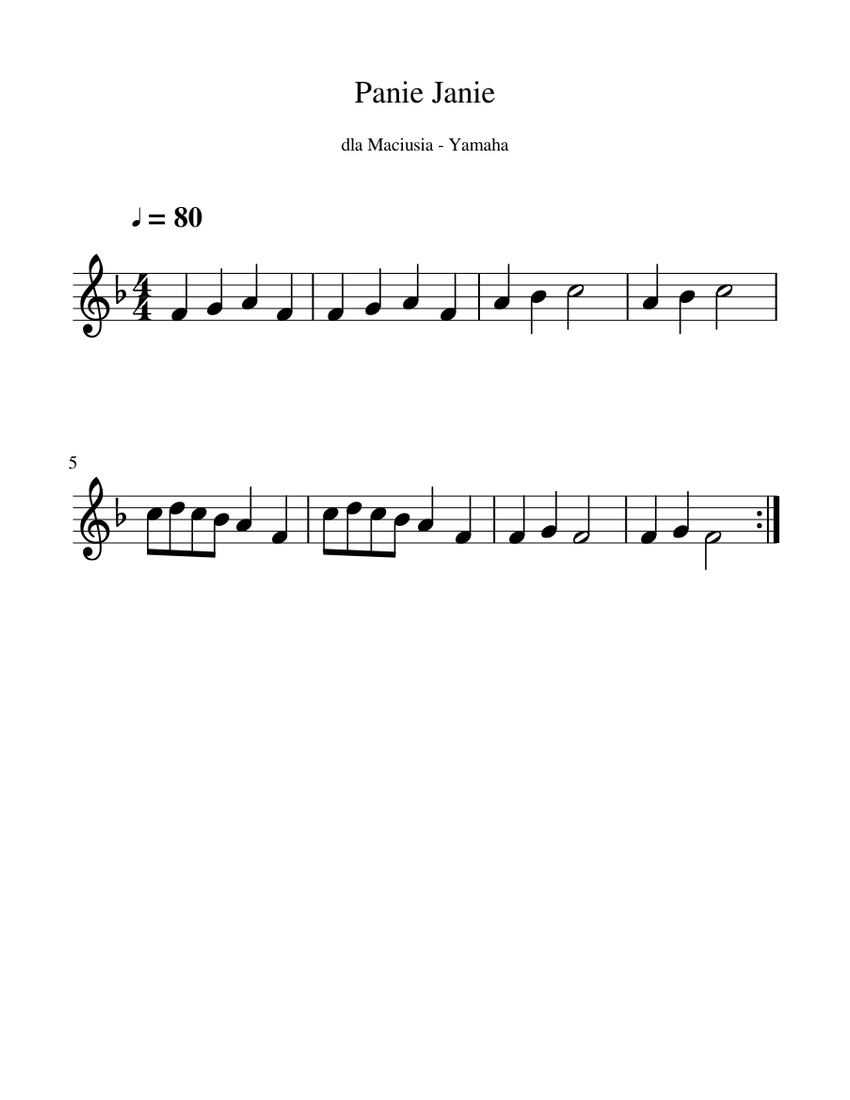 Panie Janie F-dur Sheet music for Piano (Solo) | Musescore.com