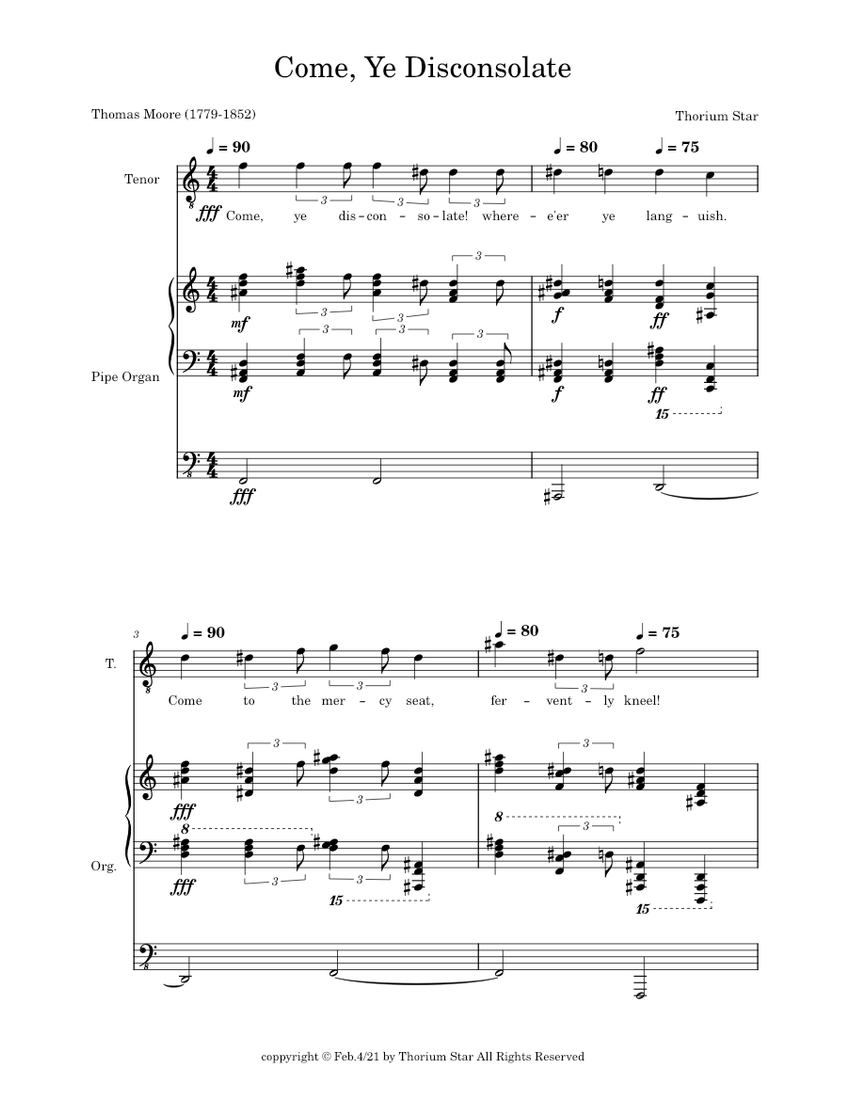 Come, Ye Disconsolate, Words by Thomas Moore (1779-1852), Music © by ...