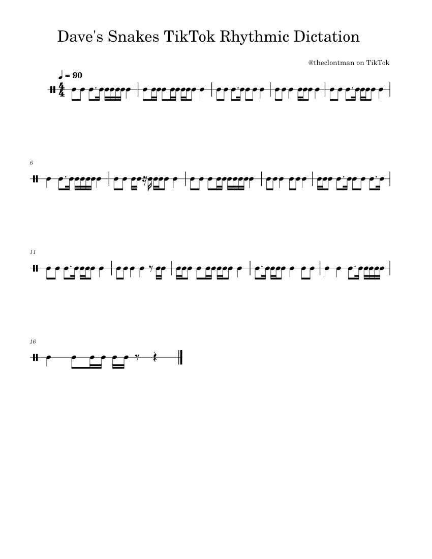 Dave's Snakes TikTok Rhythmic Dictation Sheet music for Claves (Solo ...