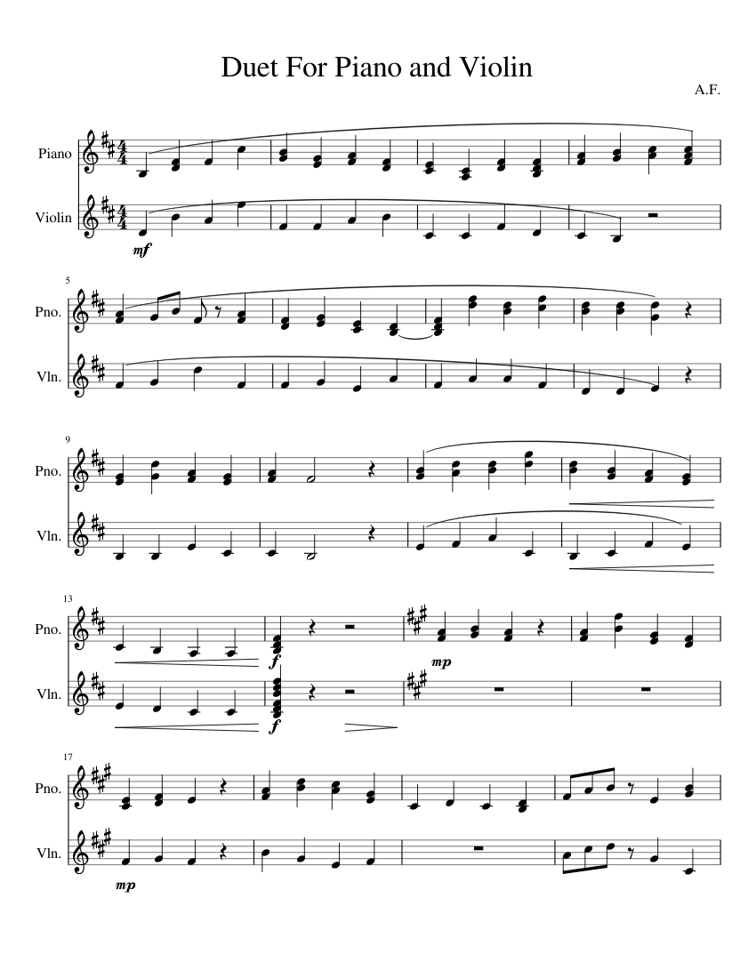 Duet For Piano and Violin Sheet music for Piano, Violin (Solo ...