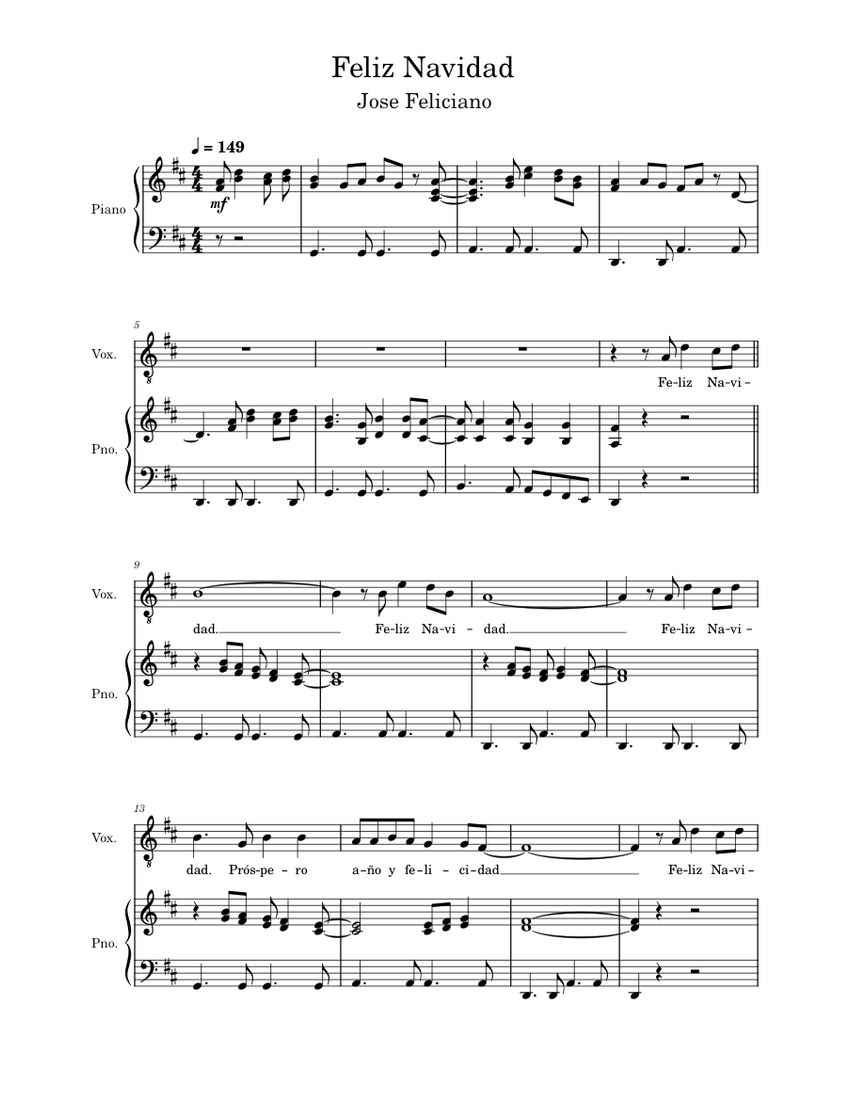 Feliz Navidad – José Feliciano Sheet Music for Piano (Piano-Voice ...