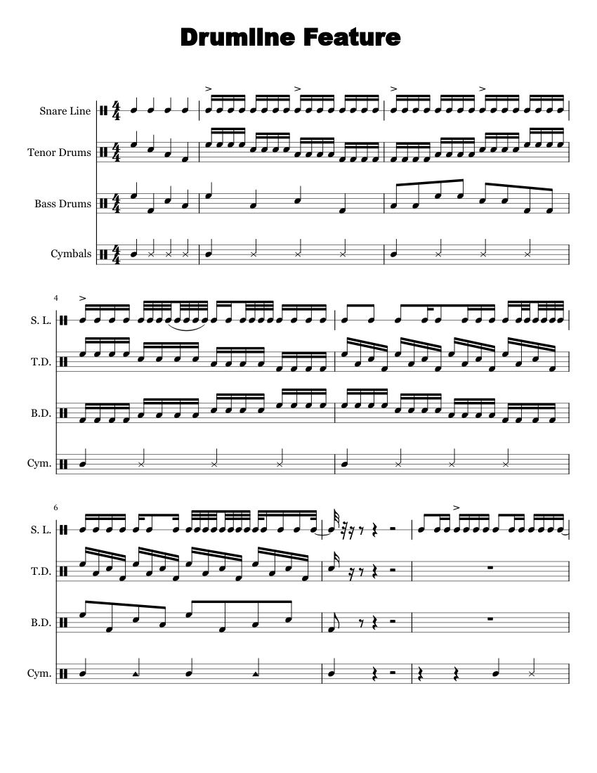 Drumline Feature Sheet music for Crash, Tenor drum, Bass drum (Mixed ...