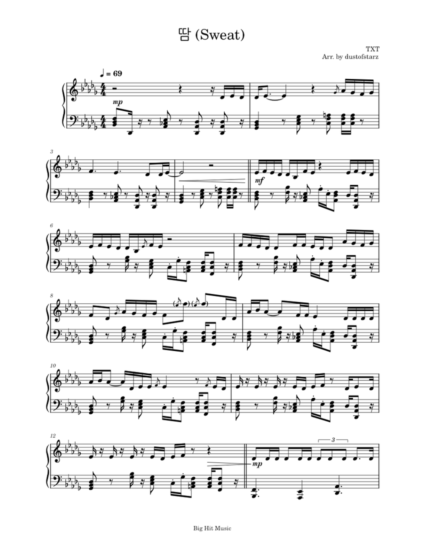 Sweat (땀) – TXT Sheet Music for Piano (Solo) | MuseScore.com