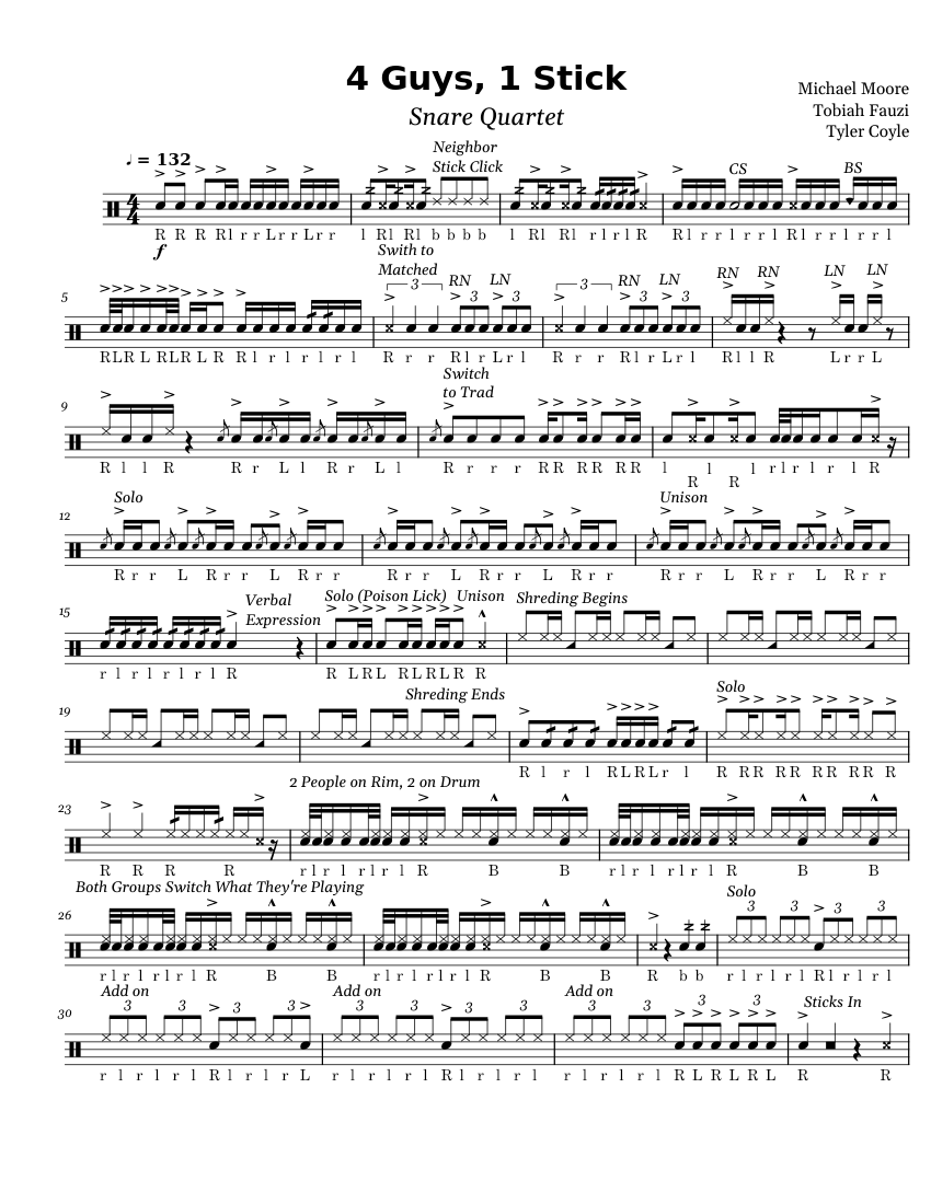 4 Guys, 1 Stick Sheet music for Snare drum (Percussion Quartet ...