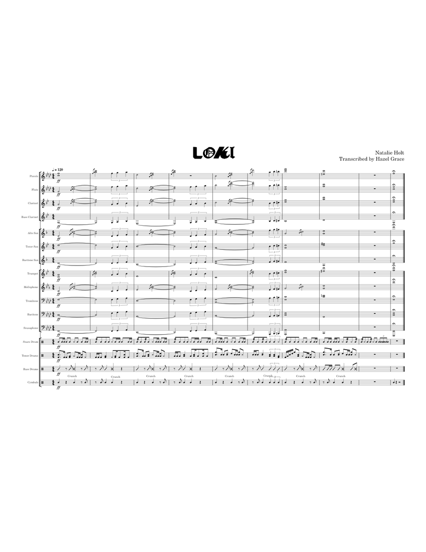Loki Theme - Marching Band Sheet Music for Trombone, Flute piccolo ...