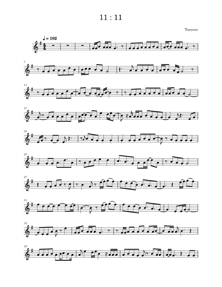 11 : 11 – Taeyeon (태연) Sheet Music for Flute (Solo) | MuseScore.com