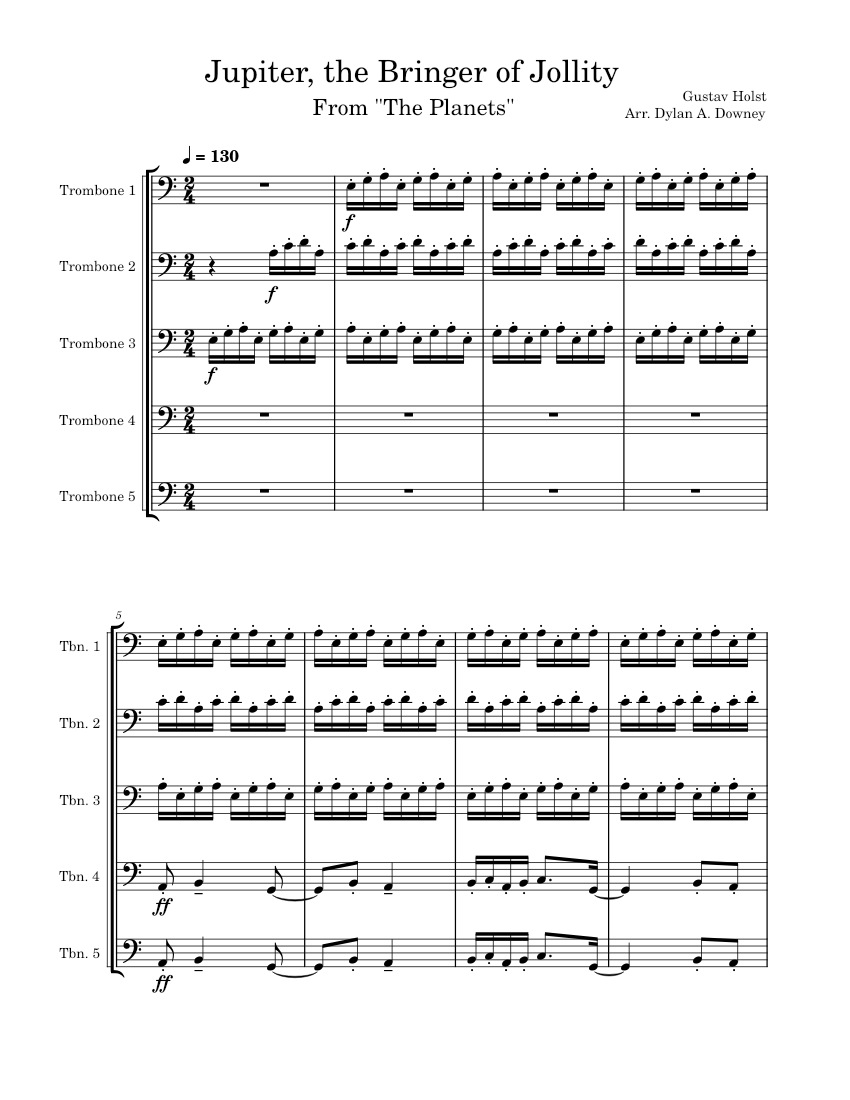 Jupiter, the Bringer of Jollity Sheet music for Trombone (Brass Quintet ...