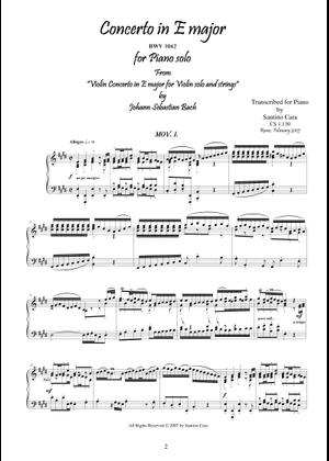 Violin Concerto No. 2 in E major, BWV 1042 - Bach Sheet music for Piano ...