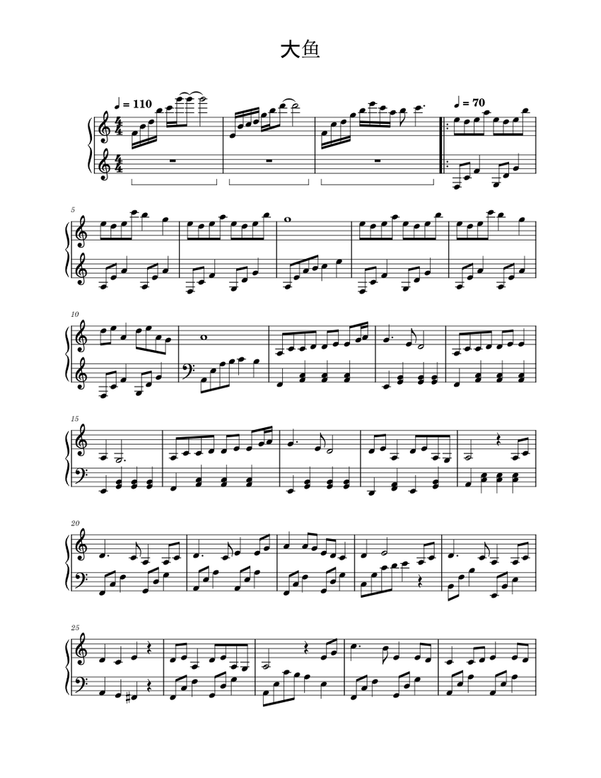 Dayu (Big Fish, A Transcription) Sheet Music for Piano (Solo) | MuseScore.com
