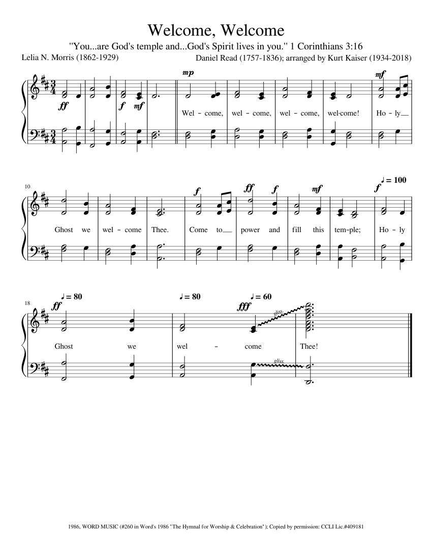 Welcome, Welcome Sheet Music for Piano (Solo) Easy | MuseScore.com