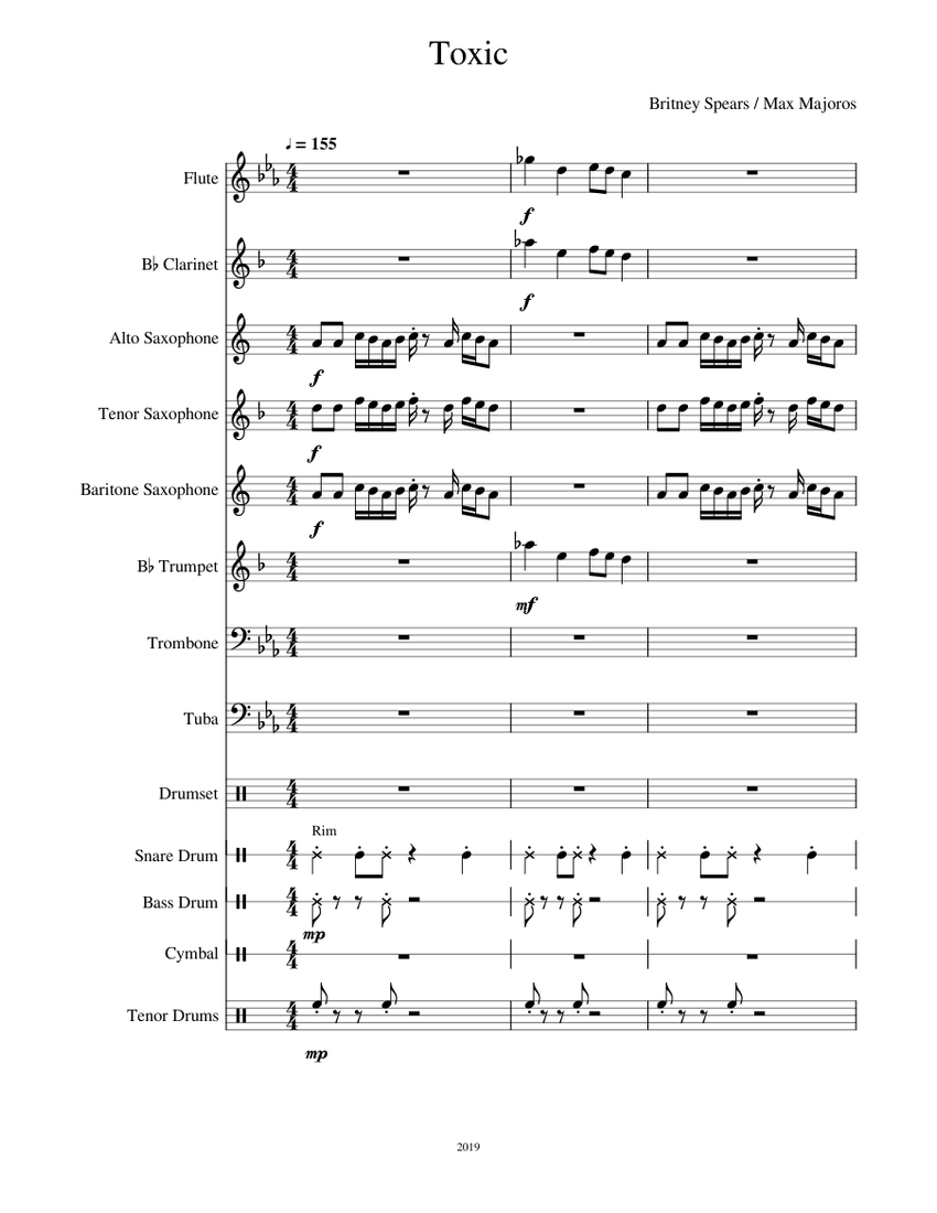 Toxic Sheet music for Trombone, Tuba, Flute, Clarinet in b-flat & more ...