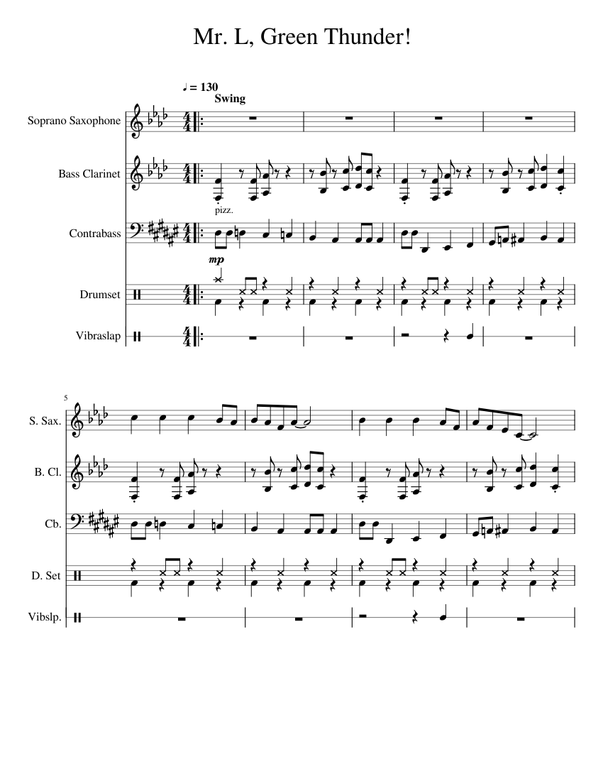 Super Paper Mario - Mr. L, Green Thunder! Sheet Music for Clarinet bass ...
